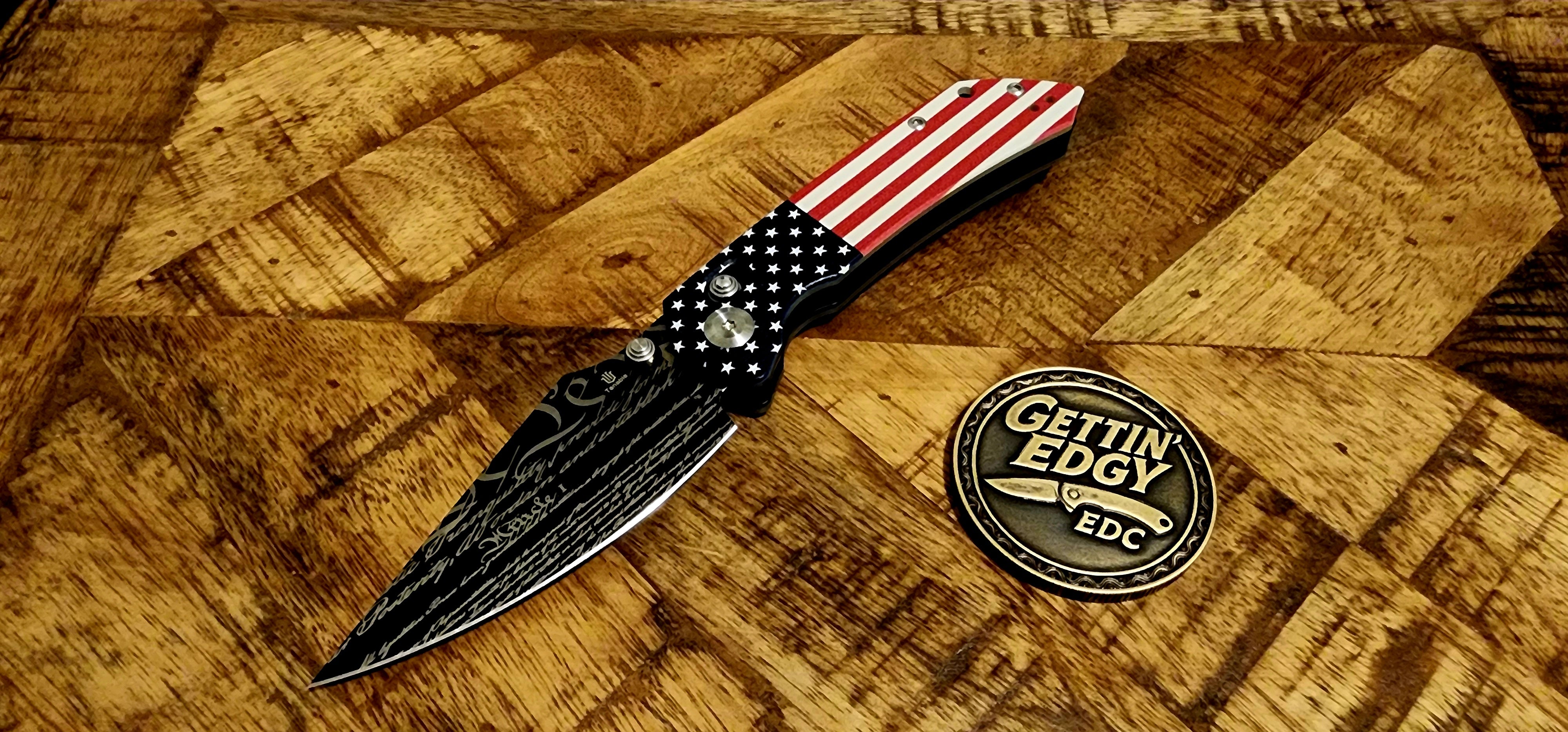 Tenable Fenrir Jade G10 Flag Cross-Bar Folding Knife with "We The Peop ...
